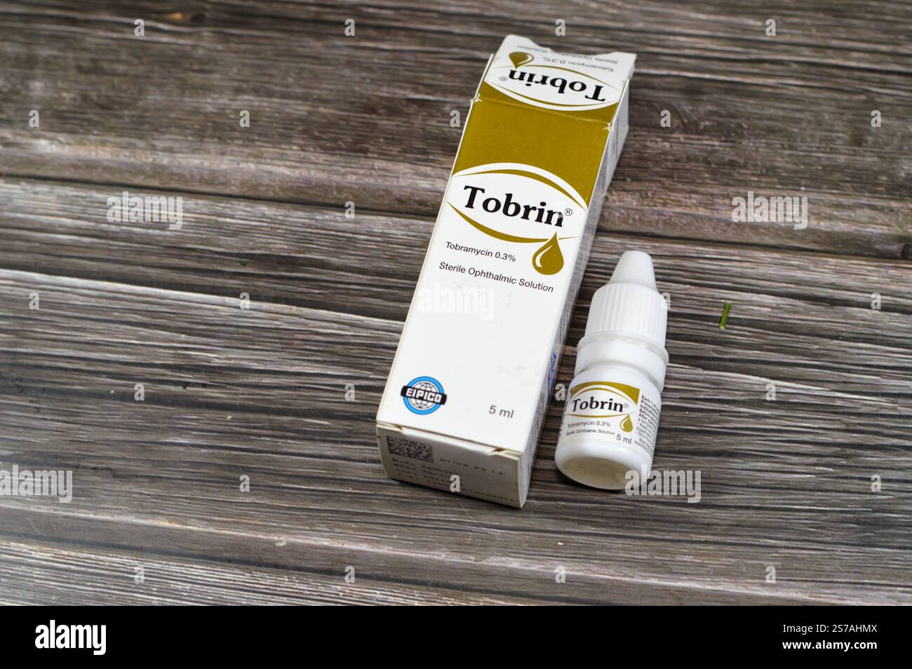 Cairo, Egypt, January 11 2025: Tobrin eye drops 5 ml Tobramycin sterile ...
