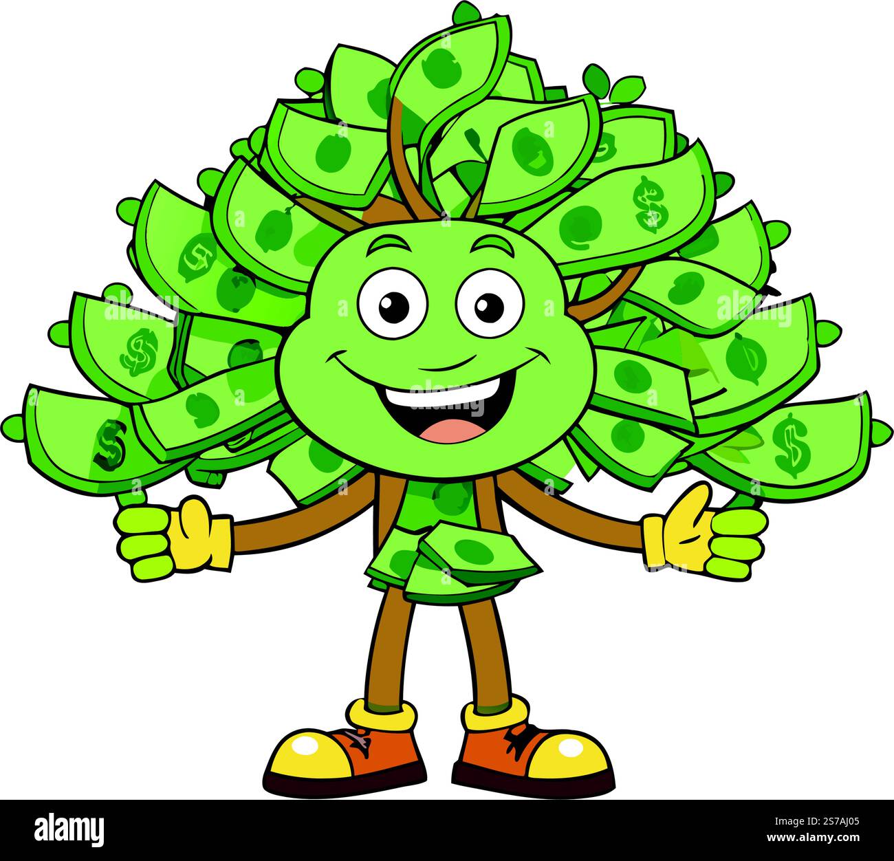 Cartoon style green money tree illustration with dollar bills growing ...