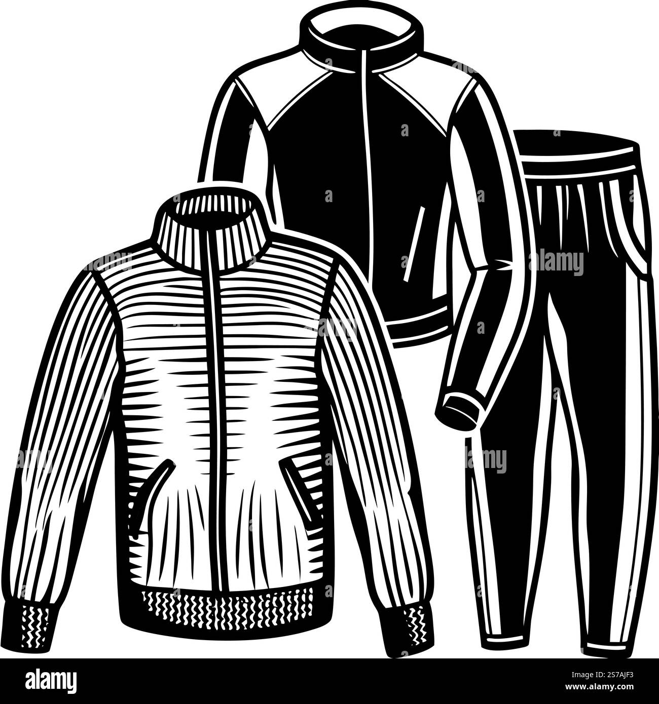 Detailed illustration of thermal clothing essentials, including jackets ...