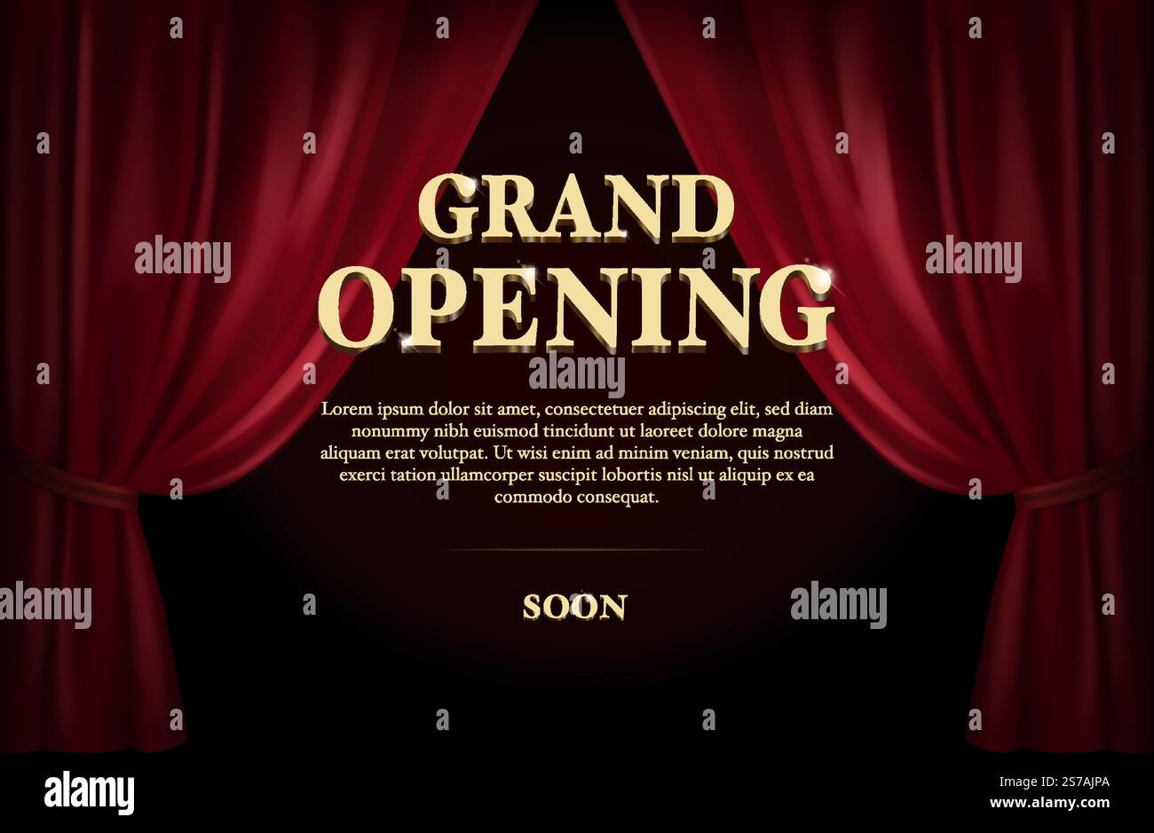 Red elegant curtain with spotlight for Grand opening announcement witch ...
