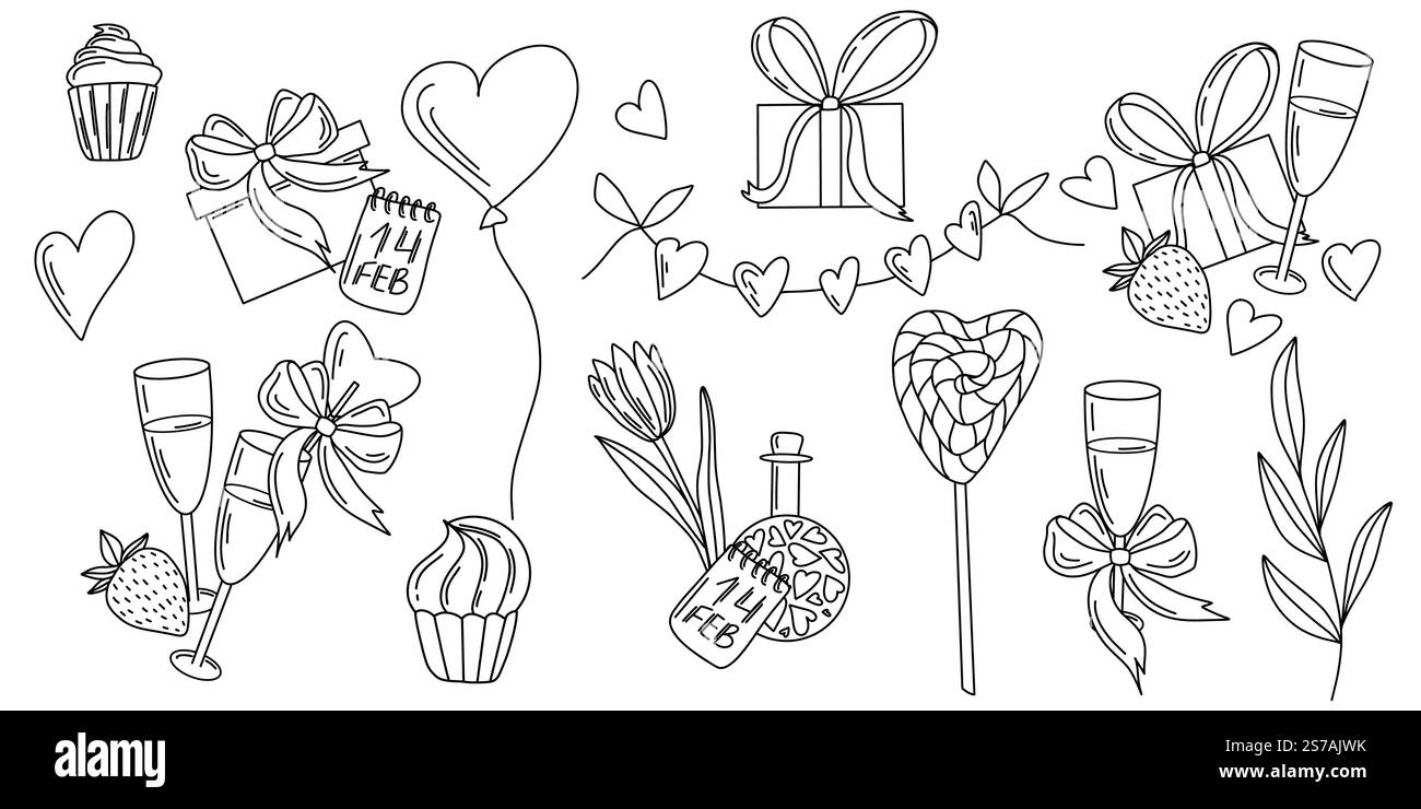Hand drawn Valentines Day vector set with gifts, flowers, hearts ...