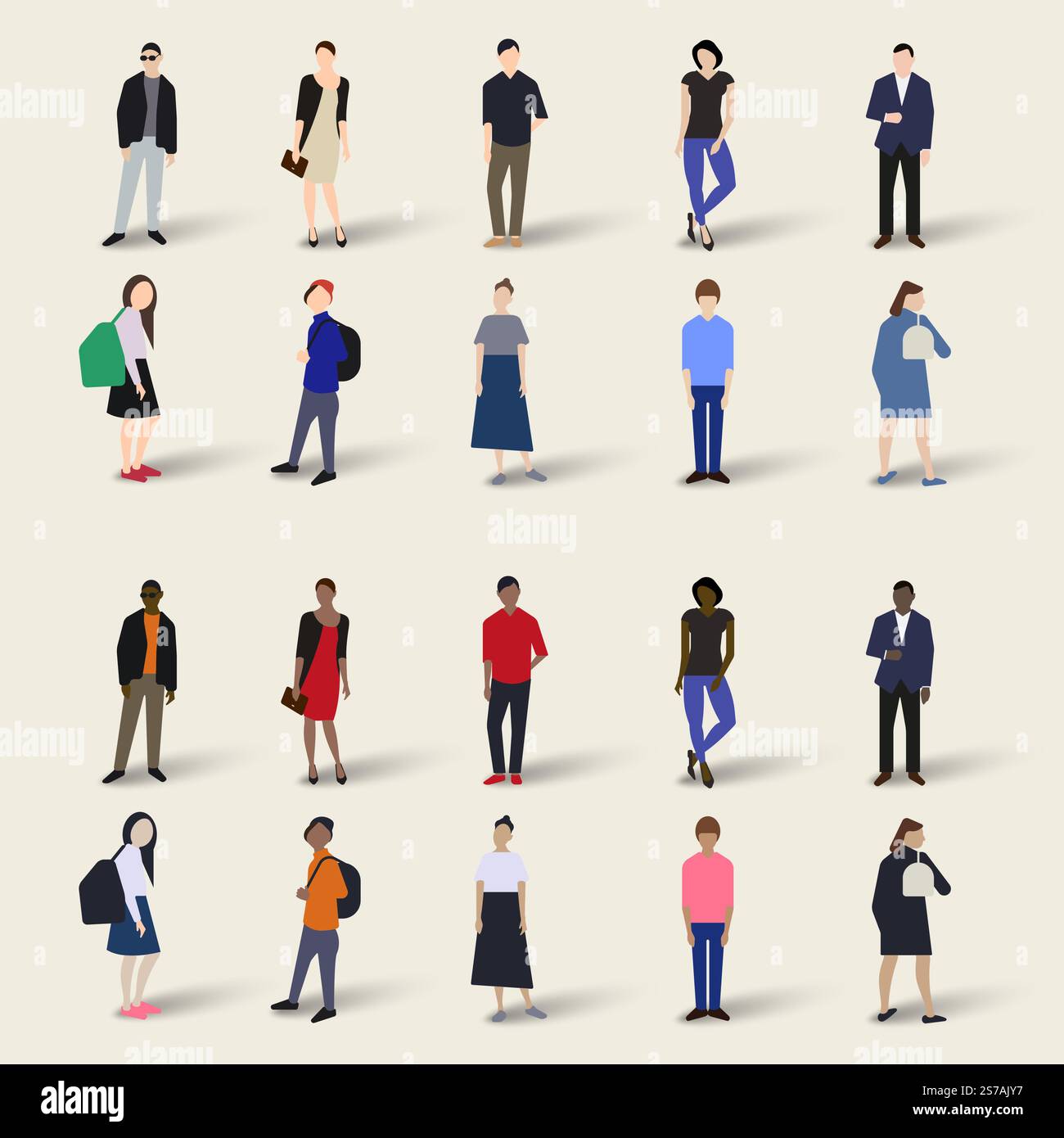 Simple people figures, a set of different human characters. Black and ...