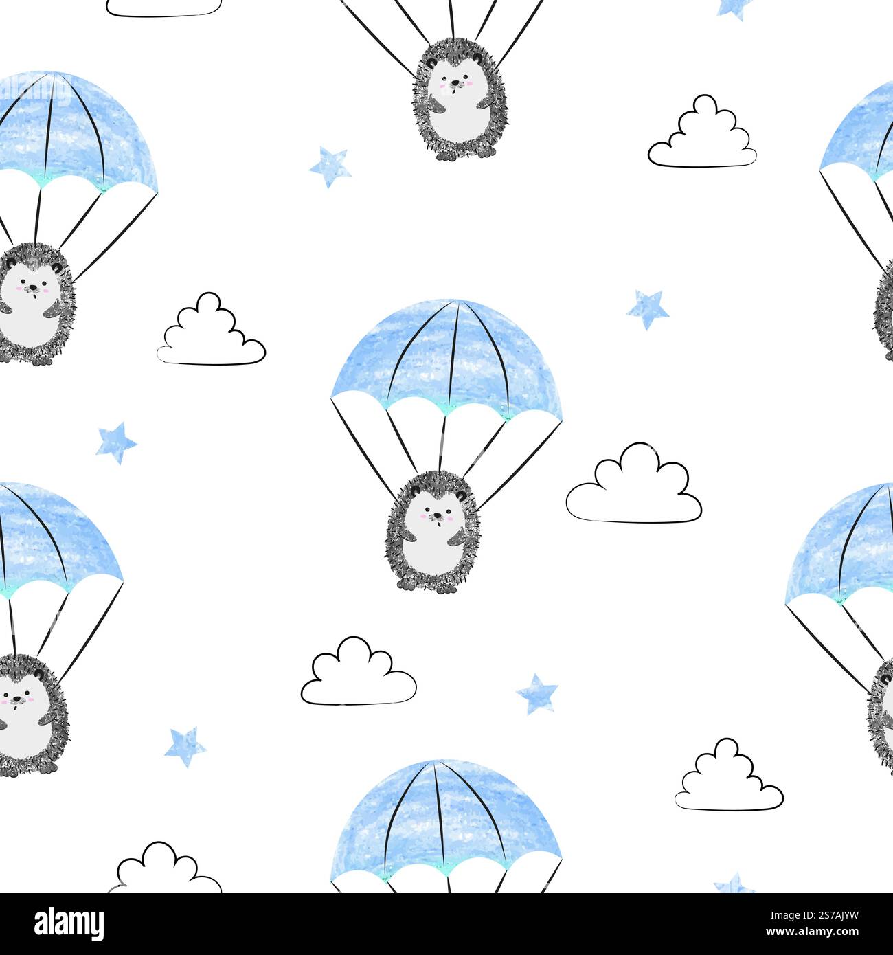 Cute hedgehog with parachute seamless pattern. Vector illustration ...