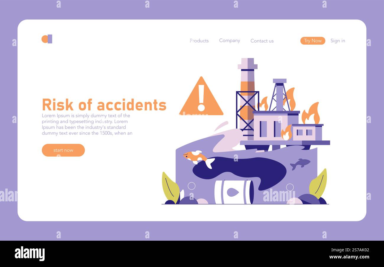 Oil and Gas Industry Risks concept. Illustration showing an offshore ...