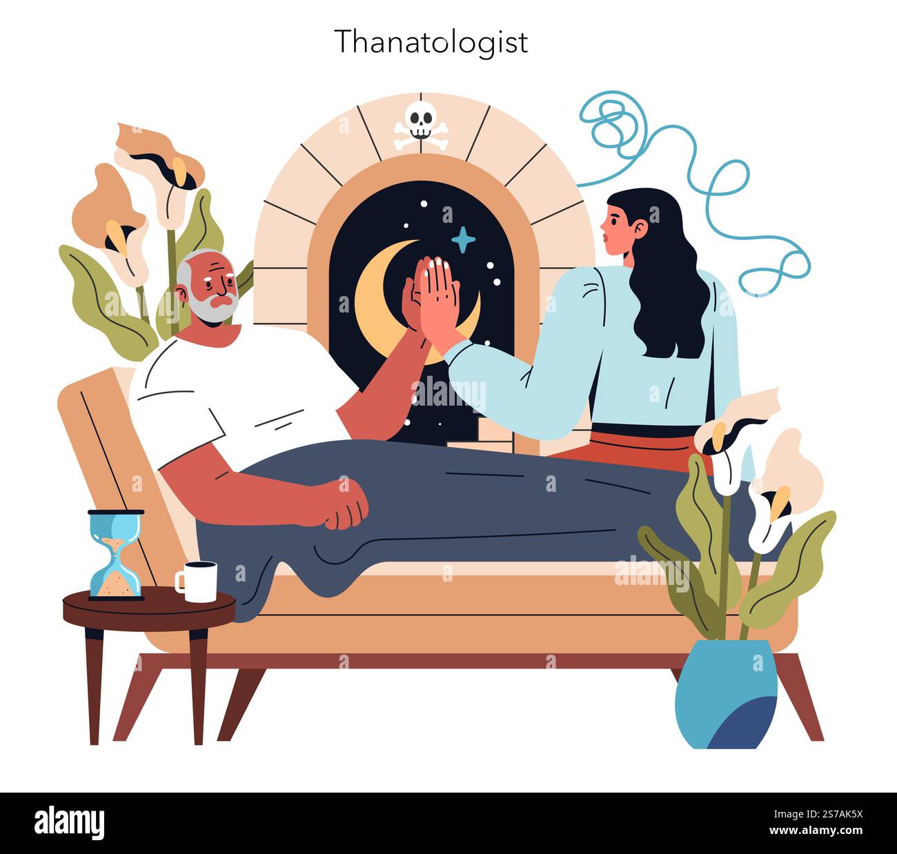 Thanatology concept. A counselor comforting a grieving person with a ...