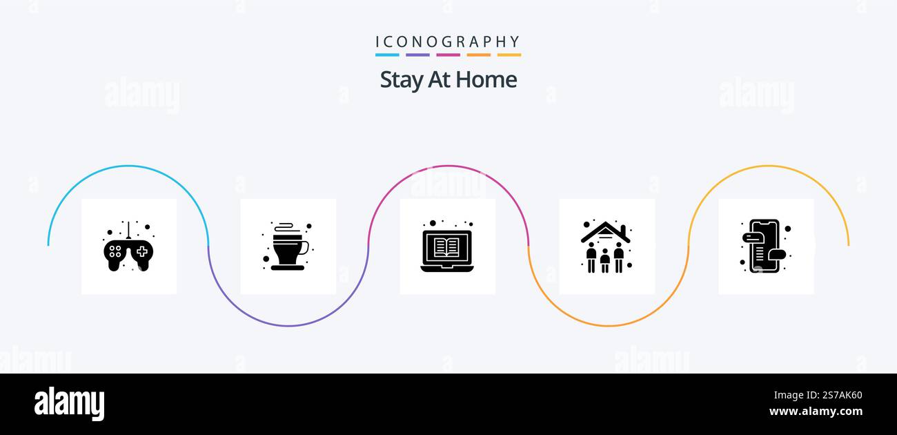 Stay At Home Glyph 5 Icon Pack Including messages. quarantine. of ...