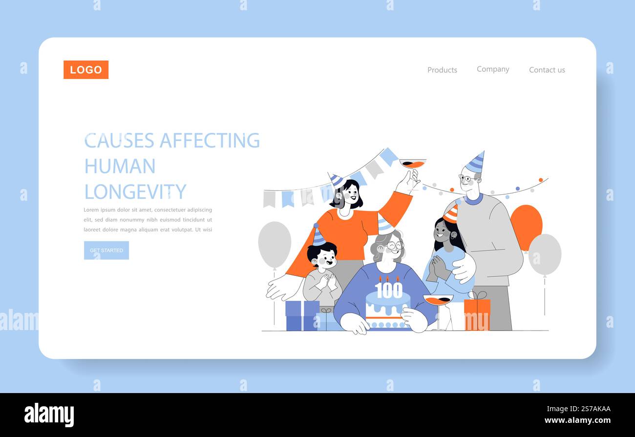 Human Longevity concept. Joyful family celebrating the 100th birthday ...