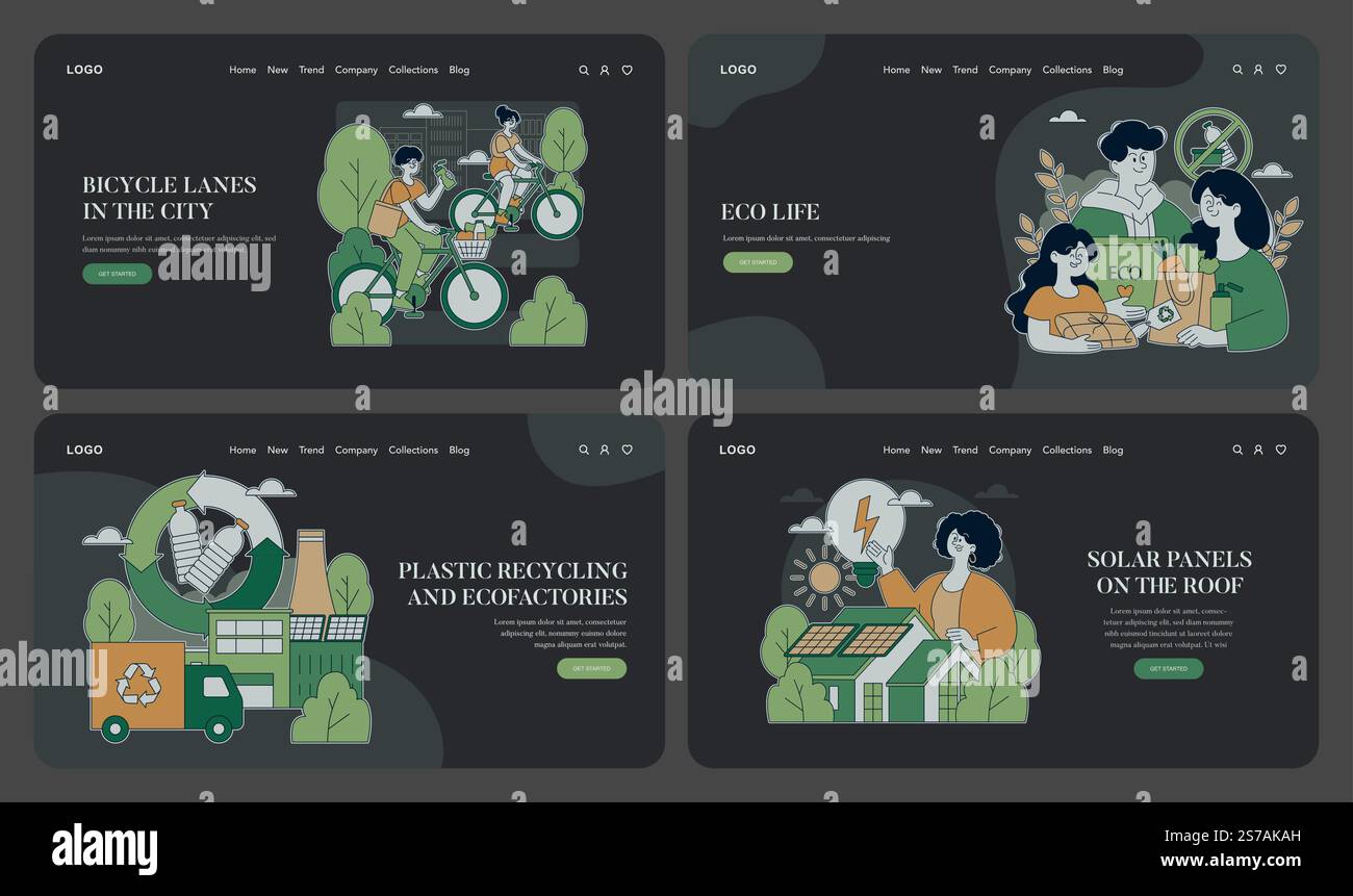 Eco Life set. Embracing sustainable living through biking, recycling ...