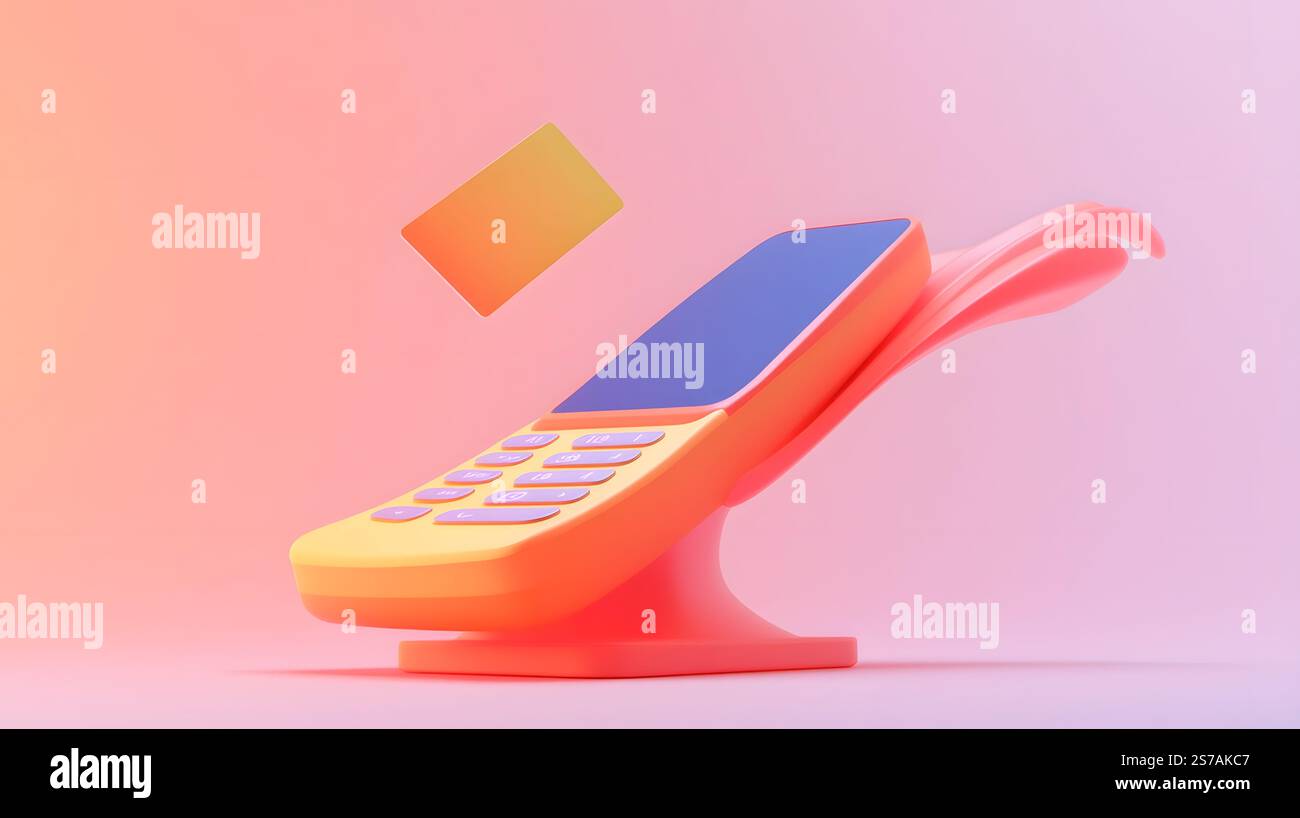 Seamless Payment Terminal with Inserted Credit Card on Clean Background ...