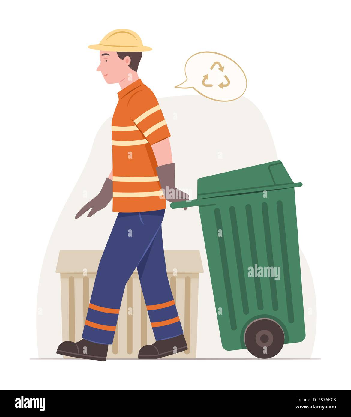 Garbage Collector Man Dragging a Recycle Plastic Garbage Bin for Waste ...
