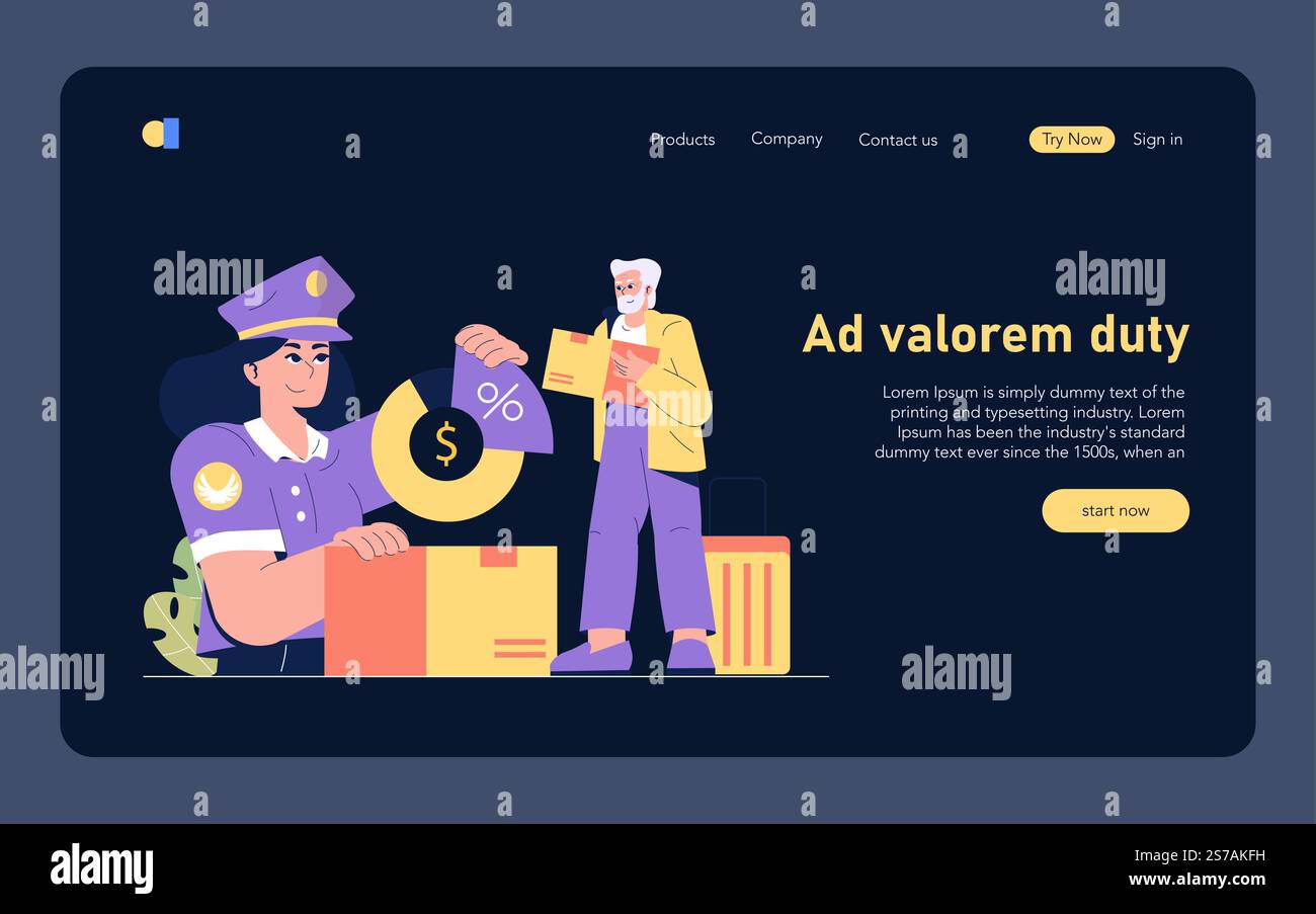 Customs Tariffs concept. An officer inspects goods as a businessman ...