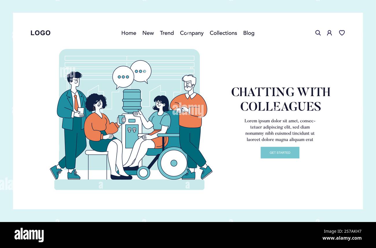Office break conversation concept. Employees engaging in a friendly ...