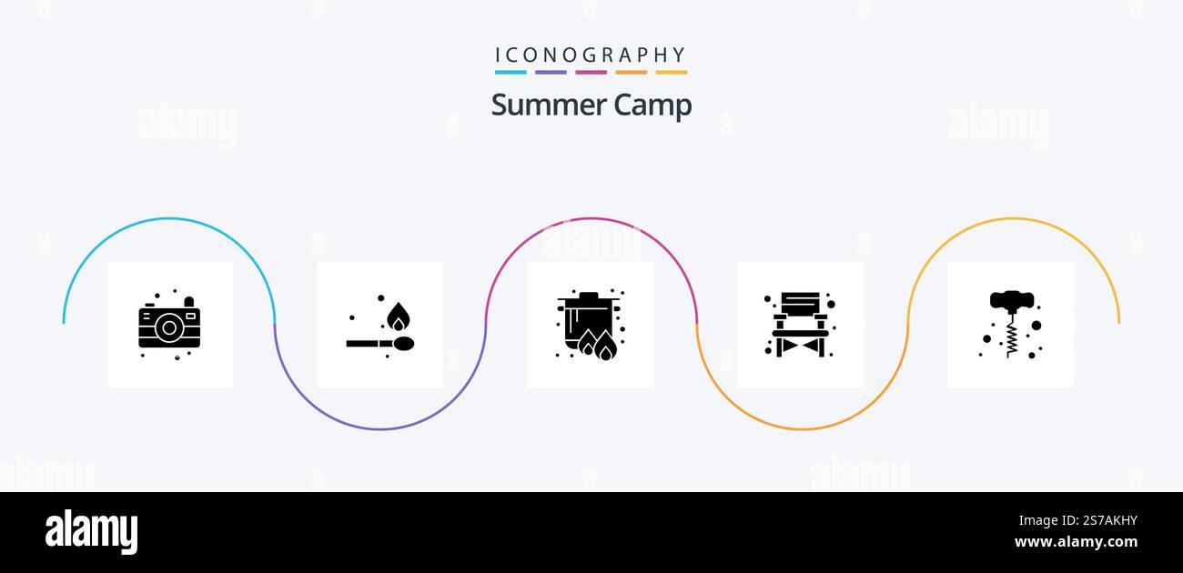 Summer Camp Glyph 5 Icon Pack Including . power tools. cooker. hand ...