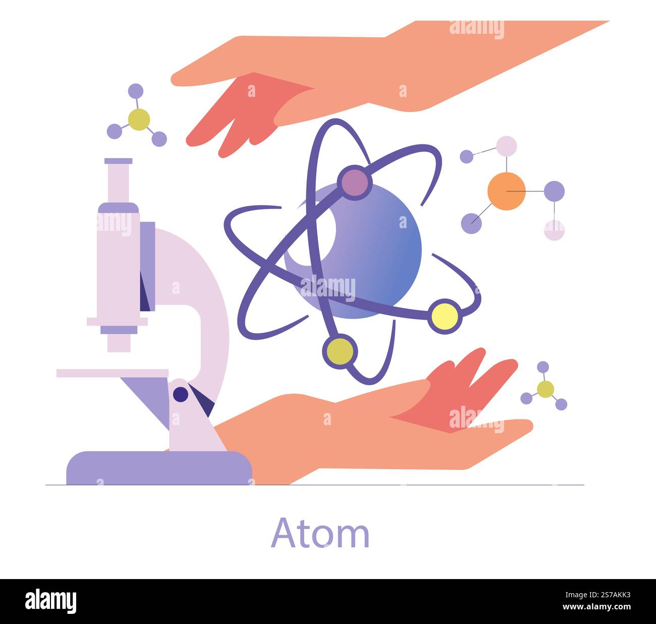 Nuclear Power Concept Hands Cradling An Atom With A Microscope