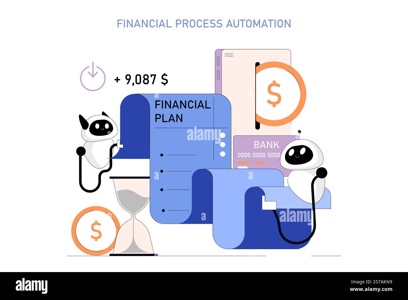 Business Process Automation concept. Robots managing financial operations with efficiency ...