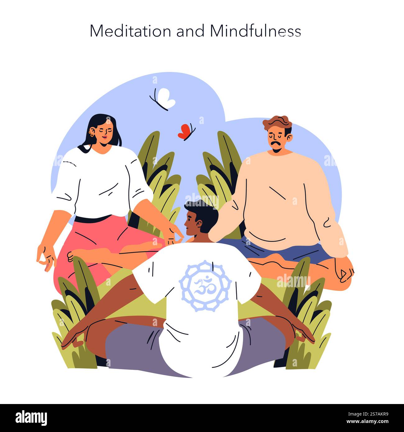 Meditation and Mindfulness concept. Diverse group practicing zen ...