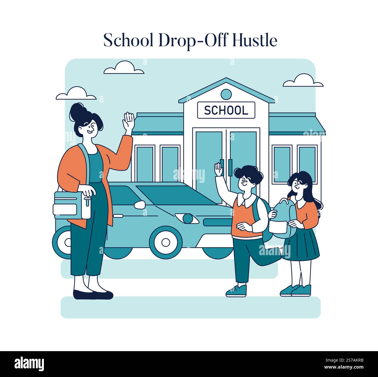 Working Mom Day concept. Illustration of a mother dropping off her ...