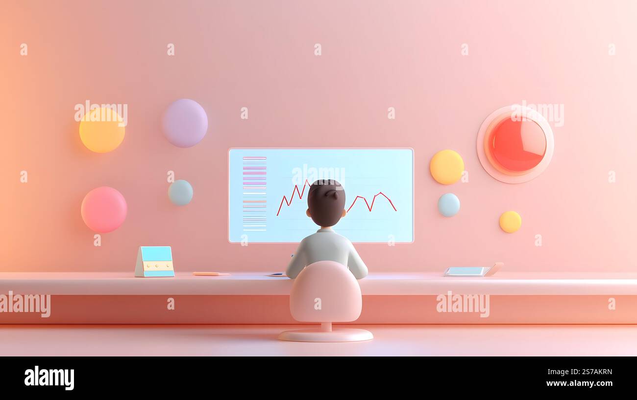 Data Analyst Reviewing Analytical Graphs and Charts on a Minimalist Digital Workstation ...