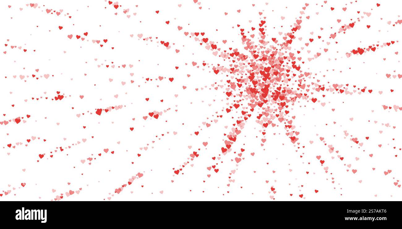 Valentine hearts, flying, falling down, floating. Red hearts scattered ...