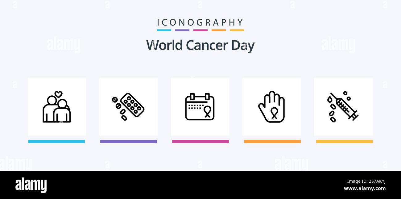 World Cancer Day Line 5 Icon Pack Including stages. disease. aids ...