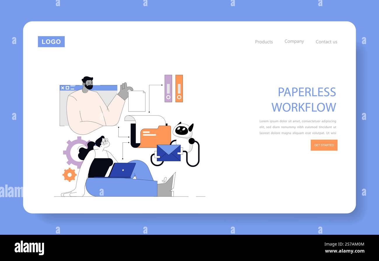 Business Process Automation concept. Seamless office operations with digital file management and ...