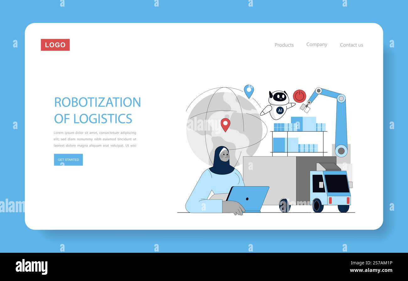 Production Automation concept. Illustration showcasing logistics industry's shift to robotics ...