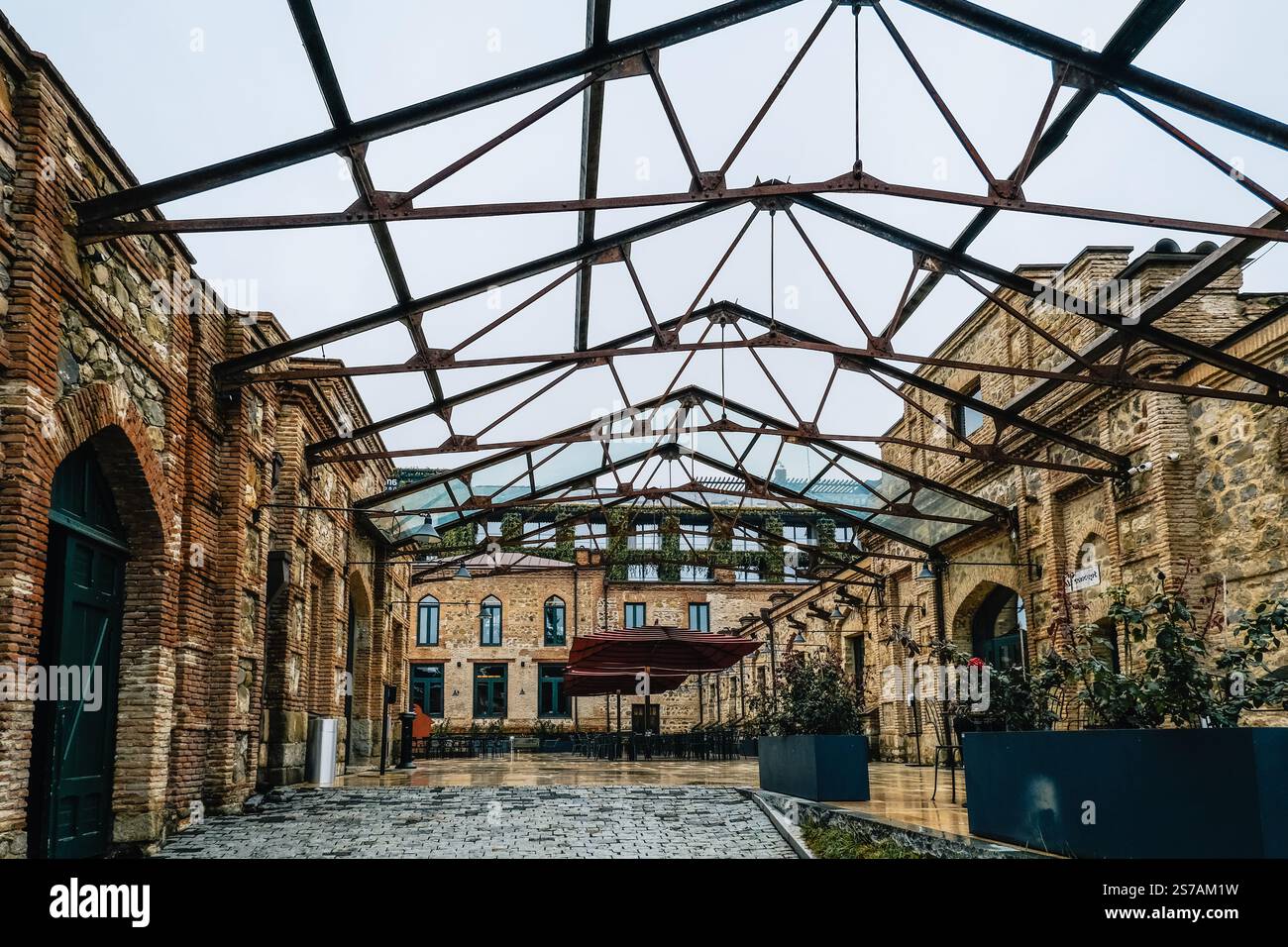 Courtyard and terrace of the Radisson luxury hotel, located in restored ...