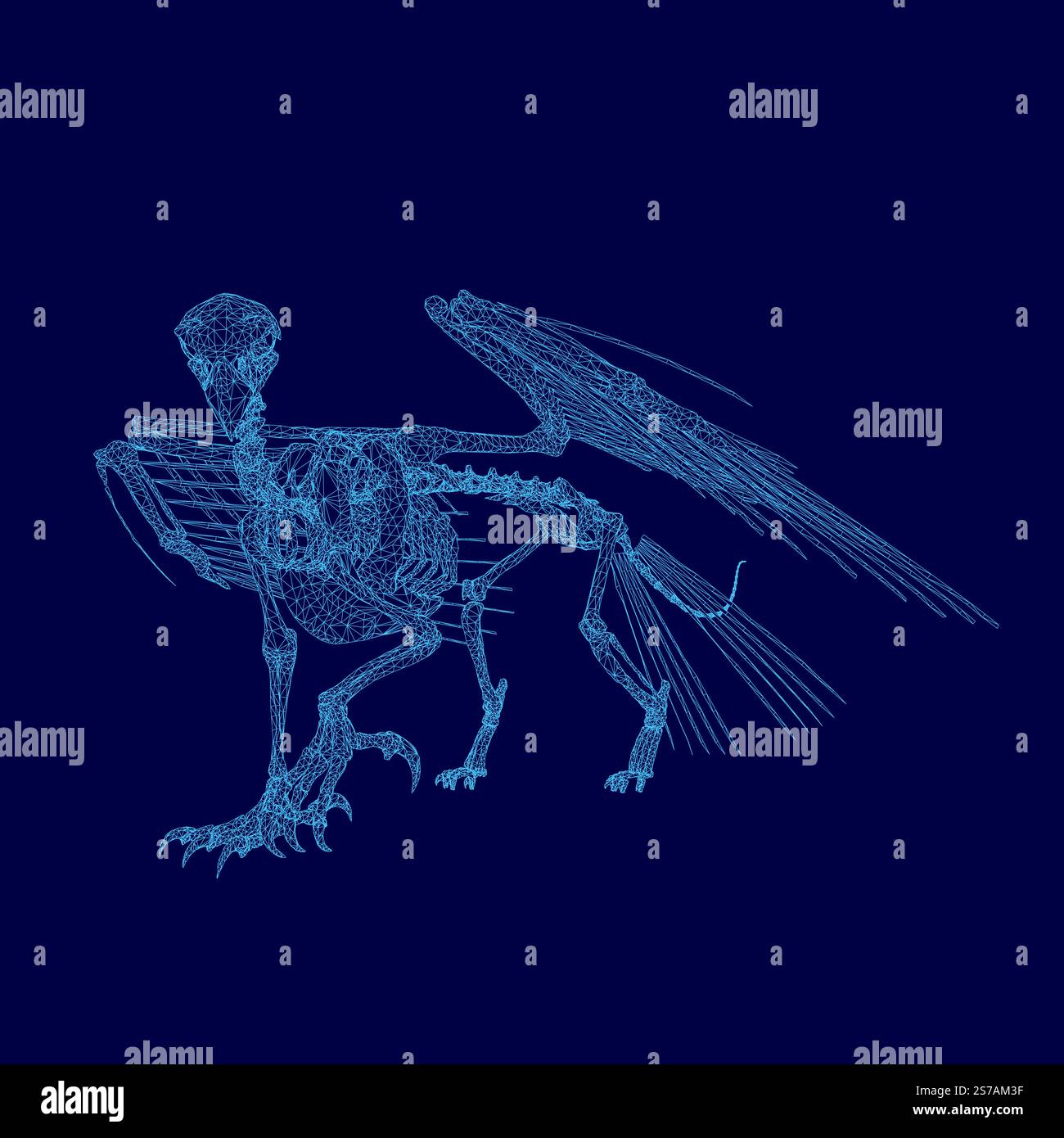 Blue skeleton with wings is shown in a blue background. blue skeleton ...