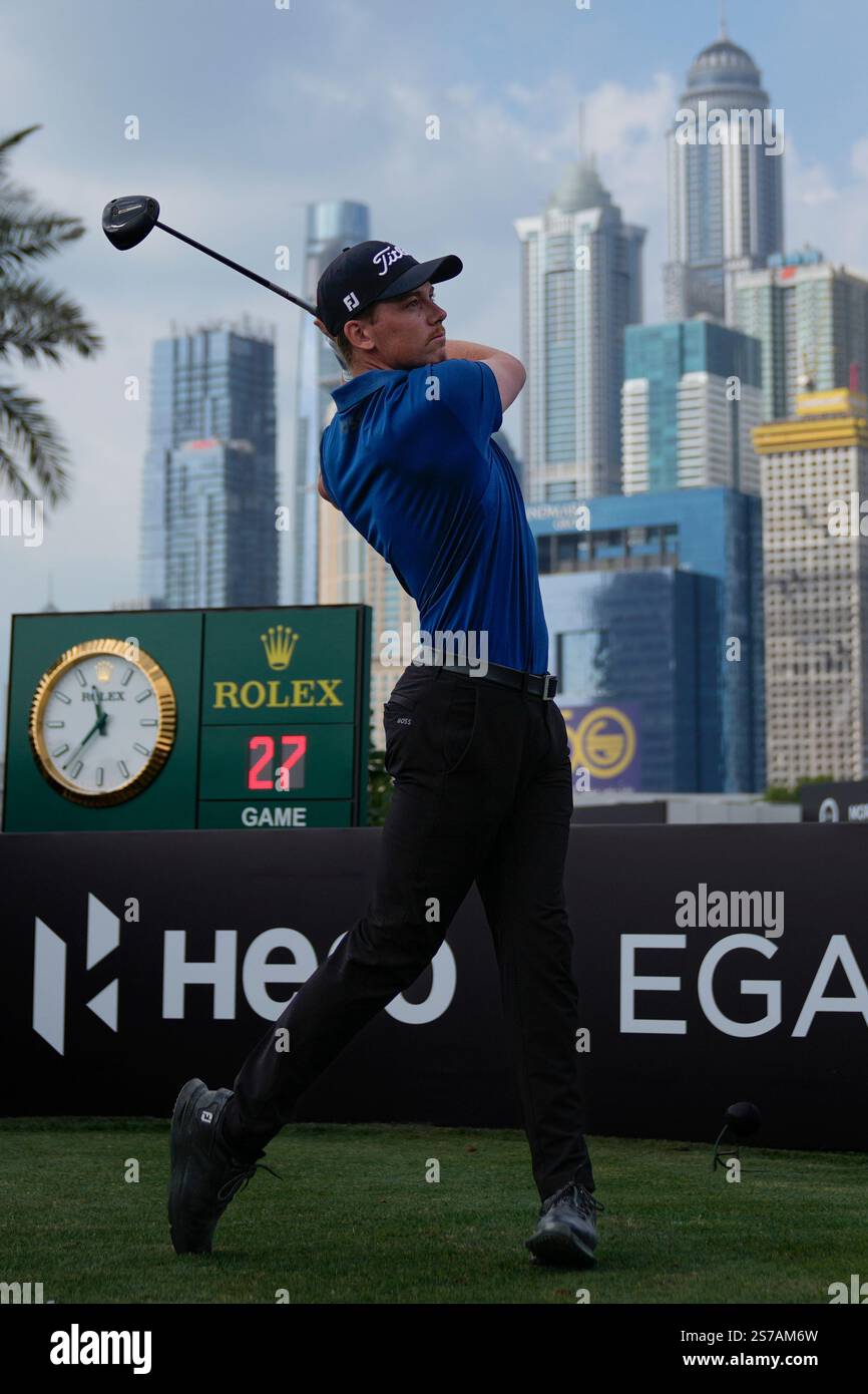 Daniel Hillier of New Zealand hits off the first tee during the final ...
