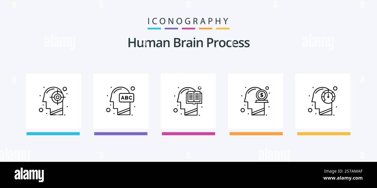 Human Brain Process Line 5 Icon Pack Including search. magnifying glass ...