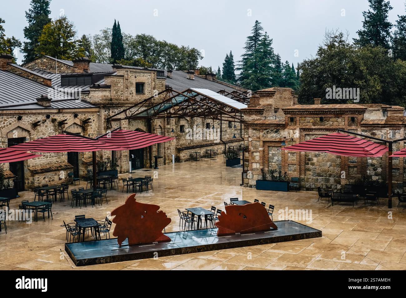 Courtyard and terrace of the Radisson luxury hotel, located in restored ...