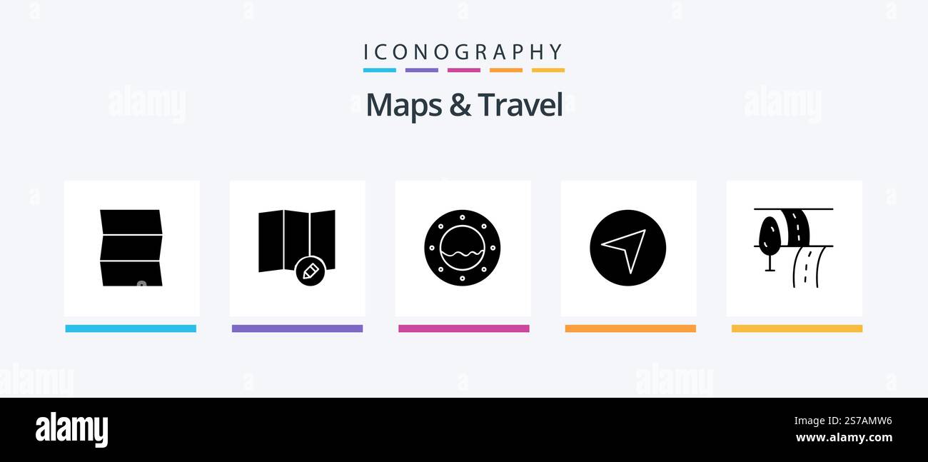 Maps and Travel Glyph 5 Icon Pack Including . direction. route ...