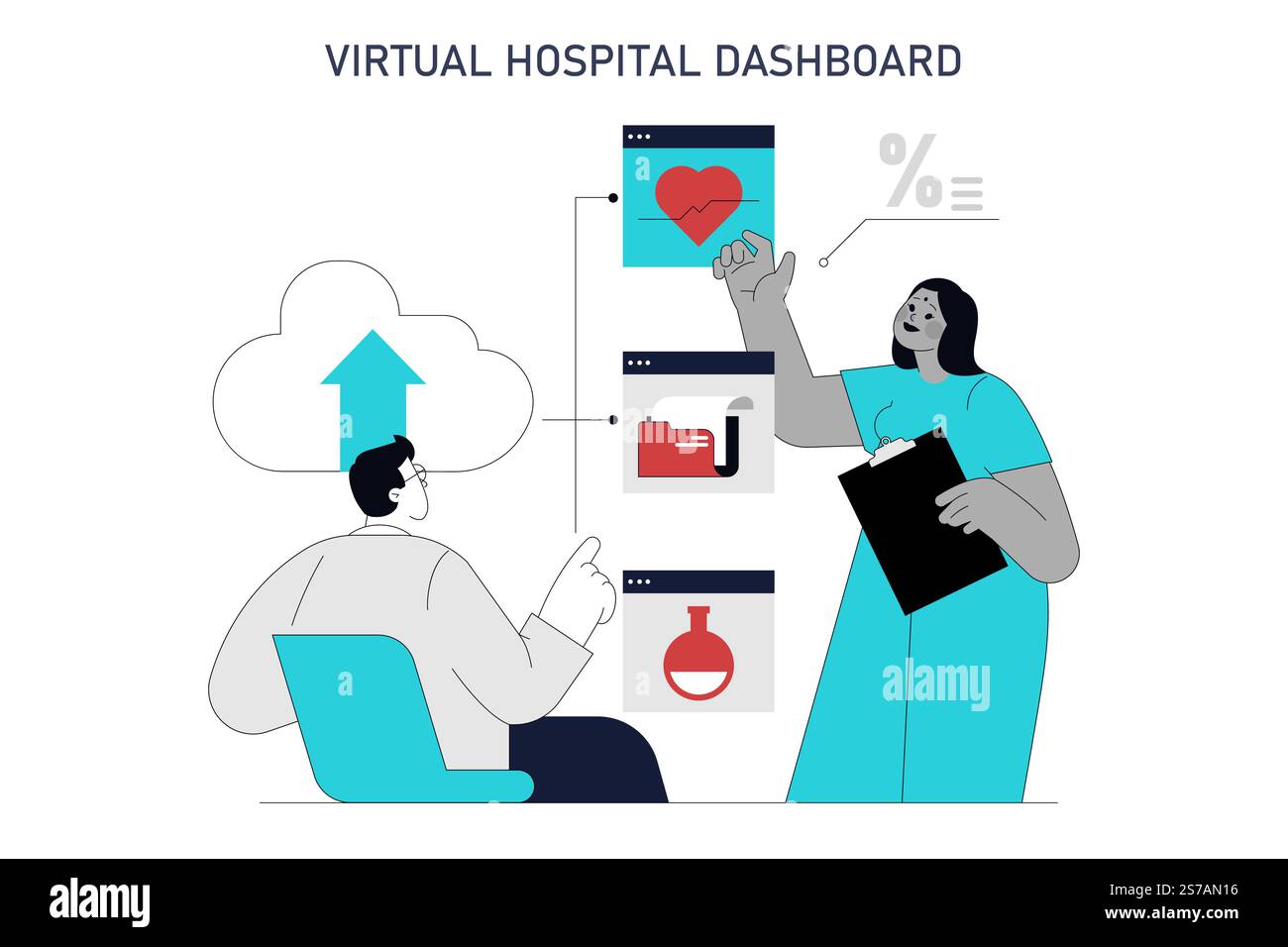 Automation in healthcare concept. Professionals interact with virtual ...
