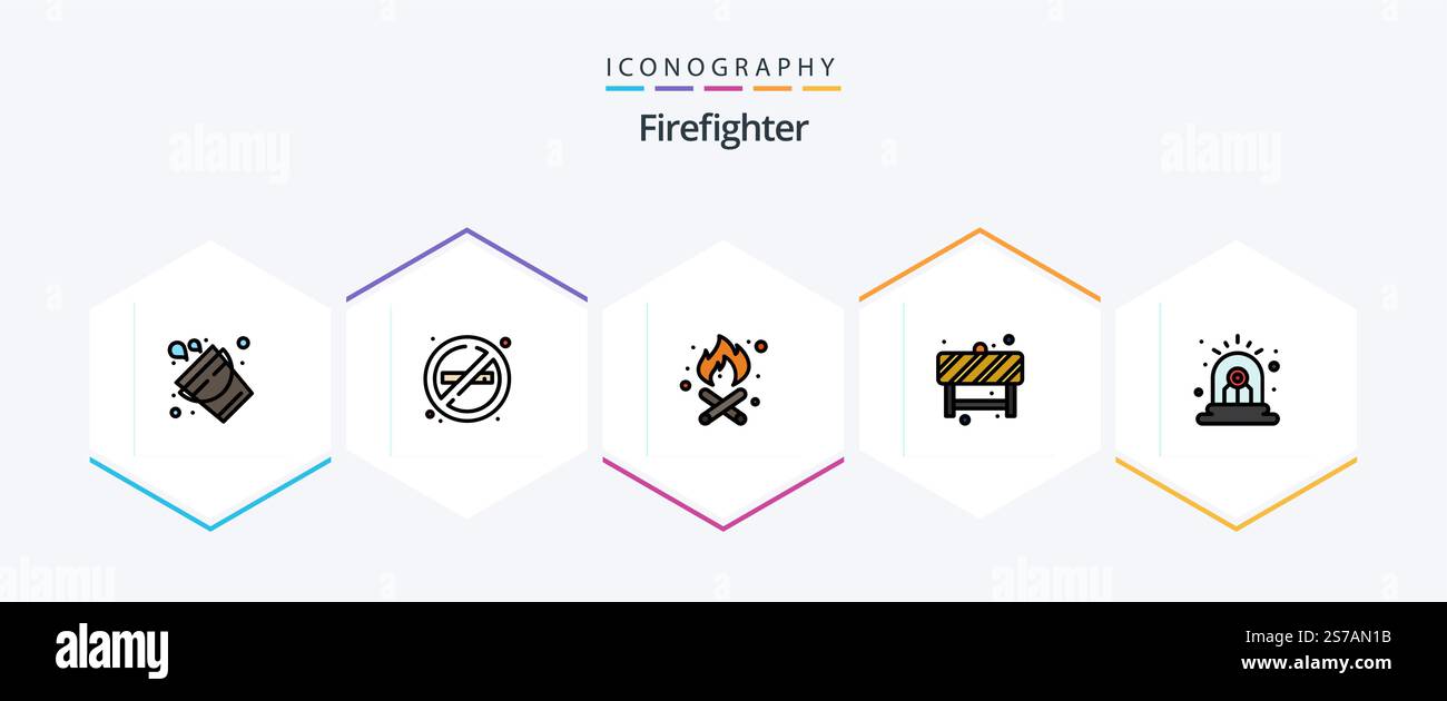Firefighter 25 FilledLine icon pack including danger. alarm. camping ...