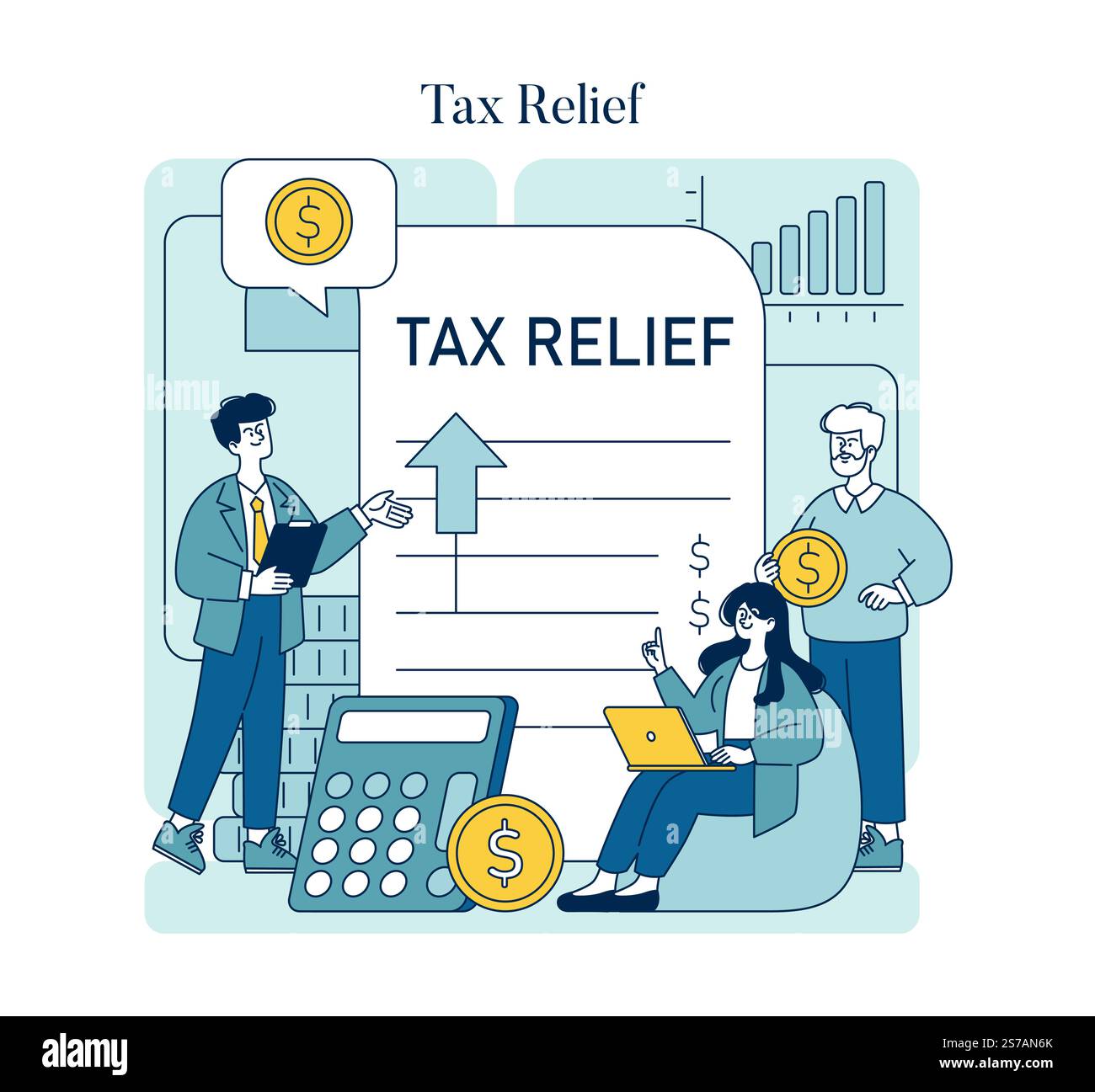 Tax Relief concept. Professionals navigate tax deductions for financial ...