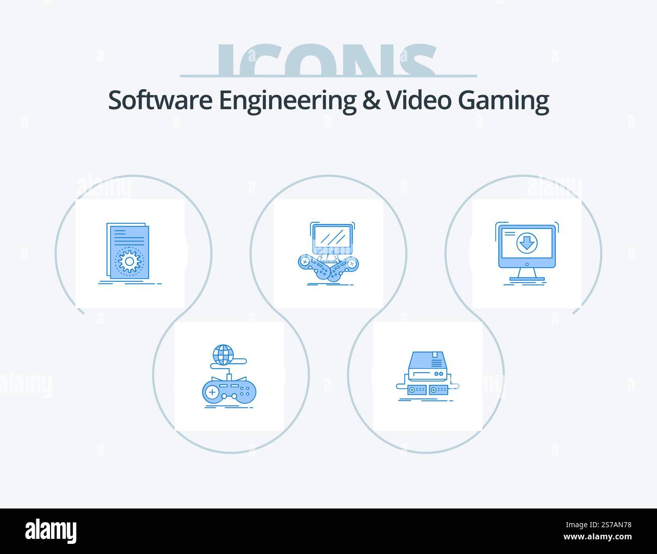 Software Engineering And Video Gaming Blue Icon Pack 5 Icon Design. dlc ...