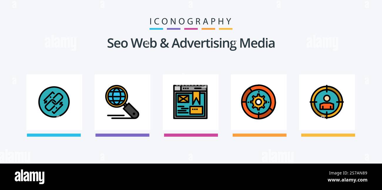 Seo Web And Advertising Media Line Filled 5 Icon Pack Including ...