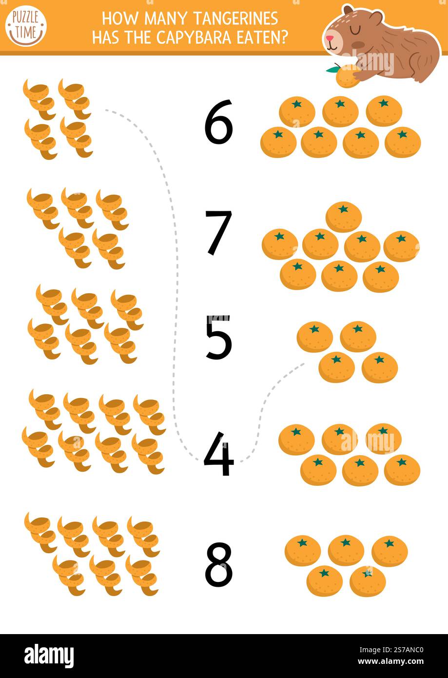 Match the numbers capybara game with tangerines or oranges and its peel ...