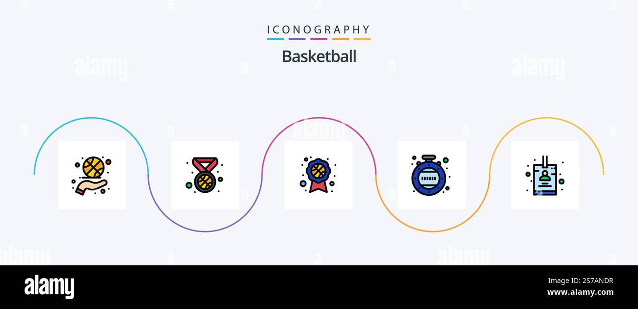 Basketball Line Filled Flat 5 Icon Pack Including . card. award badge ...