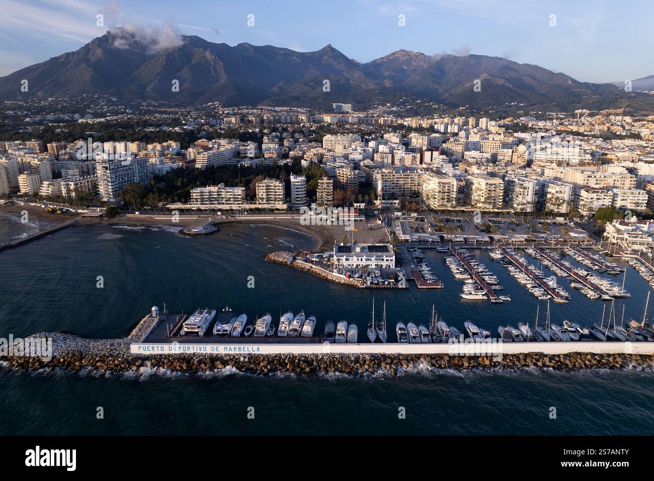 Marbella luxury yacht sports port with lighthouse on boulevard and ...