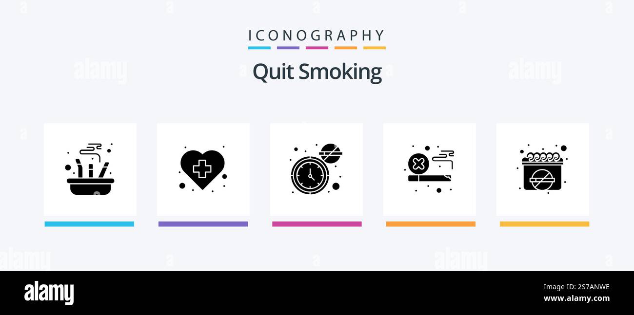 Quit Smoking Glyph 5 Icon Pack Including cross. cigarette. healthcare ...