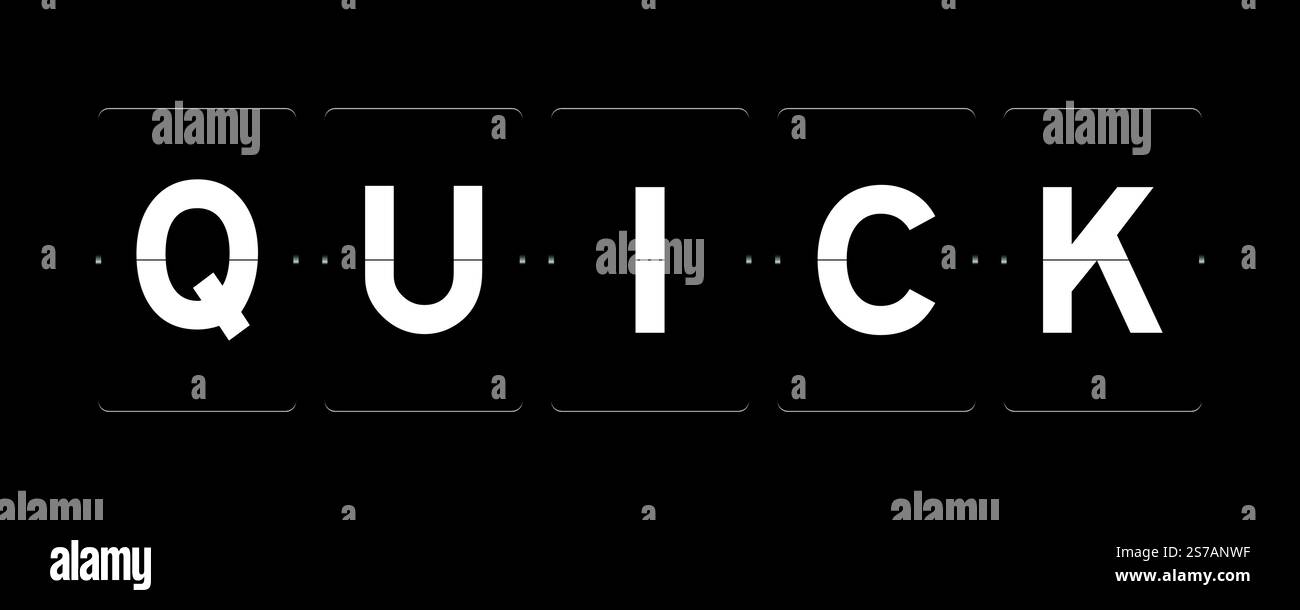 Black color analog flip board with word quick on gray background Stock ...