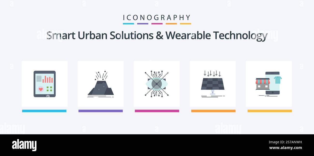 Smart Urban Solutions And Wearable Technology Flat 5 Icon Pack ...
