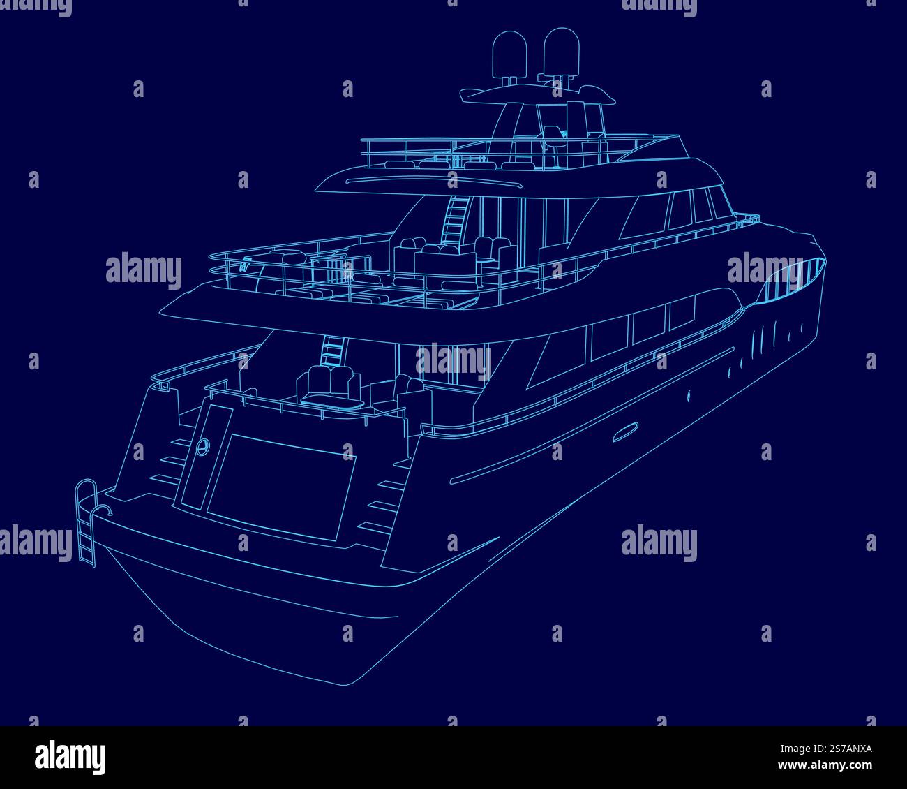 Blue boat with a stripe on the side. The boat is shown in a blue ...