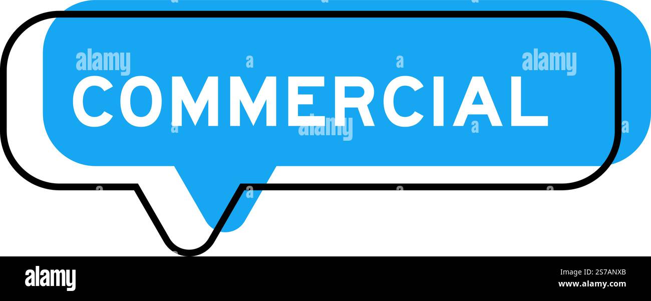 Speech banner and blue shade with word commercial on white background ...