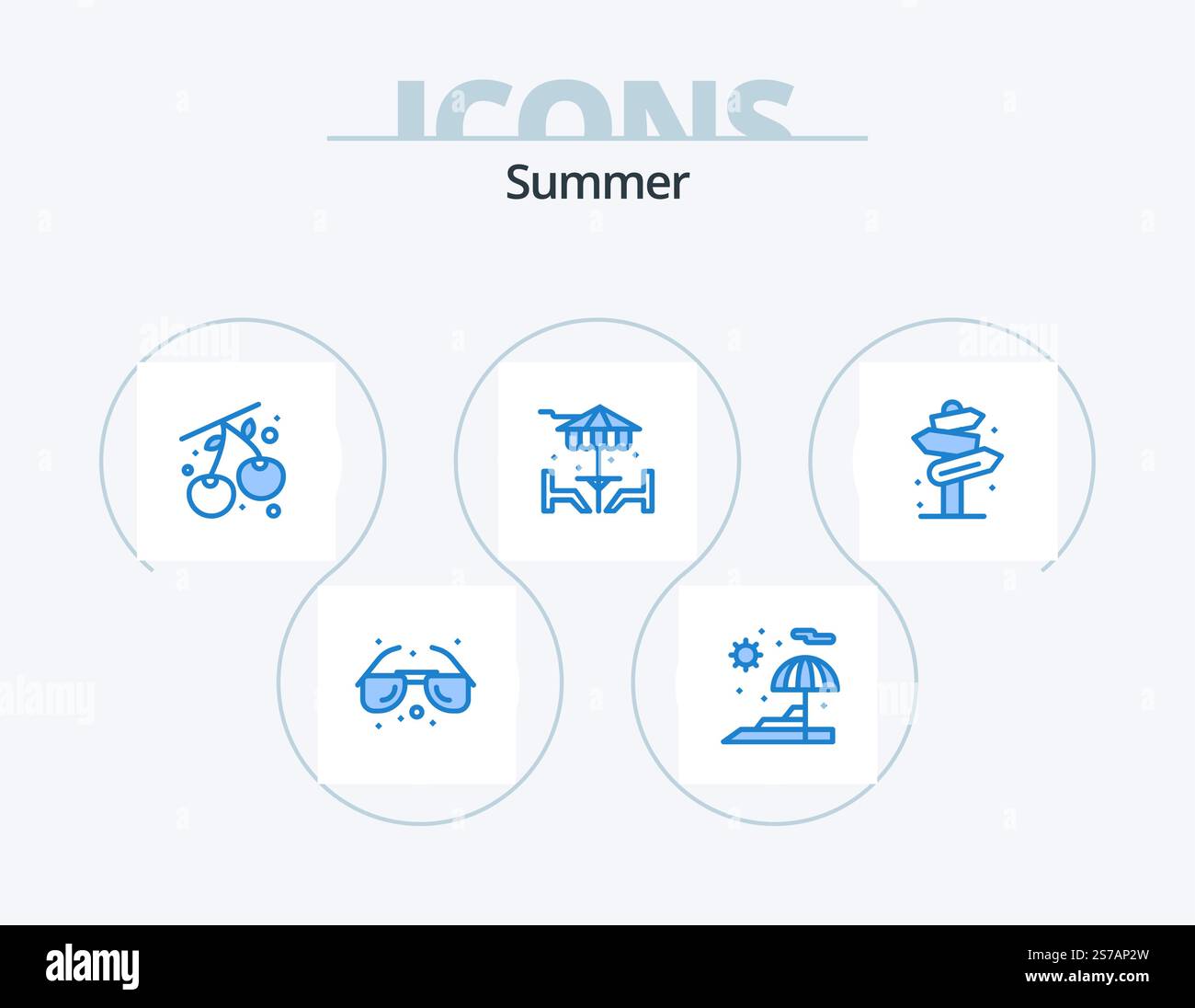 Summer Blue Icon Pack 5 Icon Design. sign. direction. cherry. beach ...