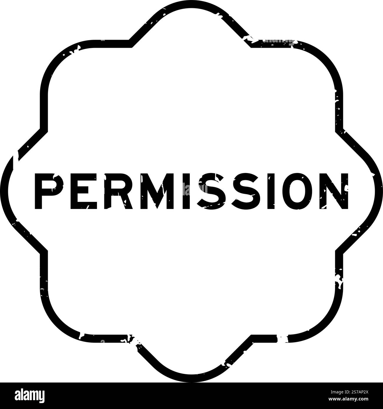 Grunge black permission word square rubber seal stamp on white ...