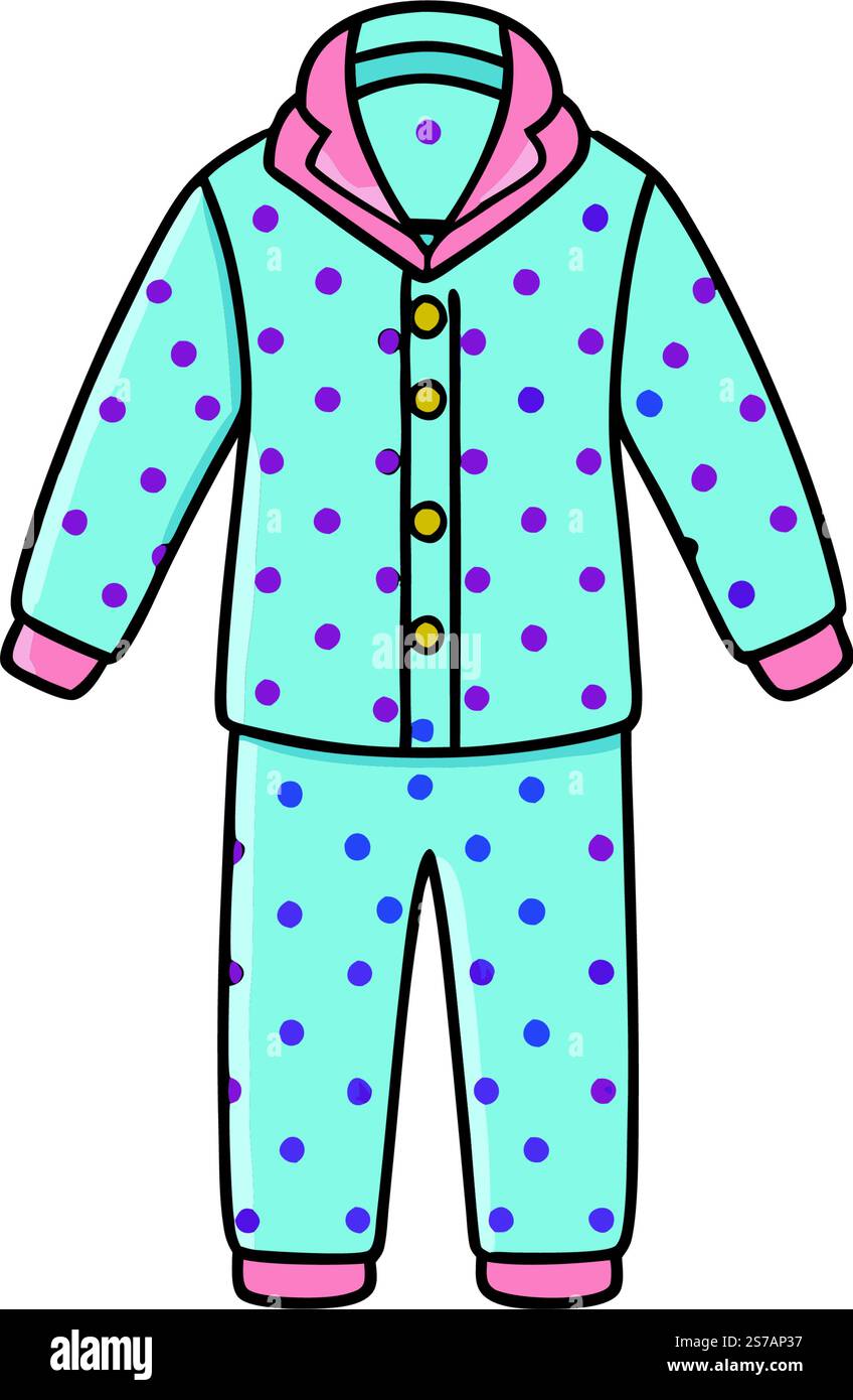 Cartoon style thermal pajamas in various colors and designs isolated on ...