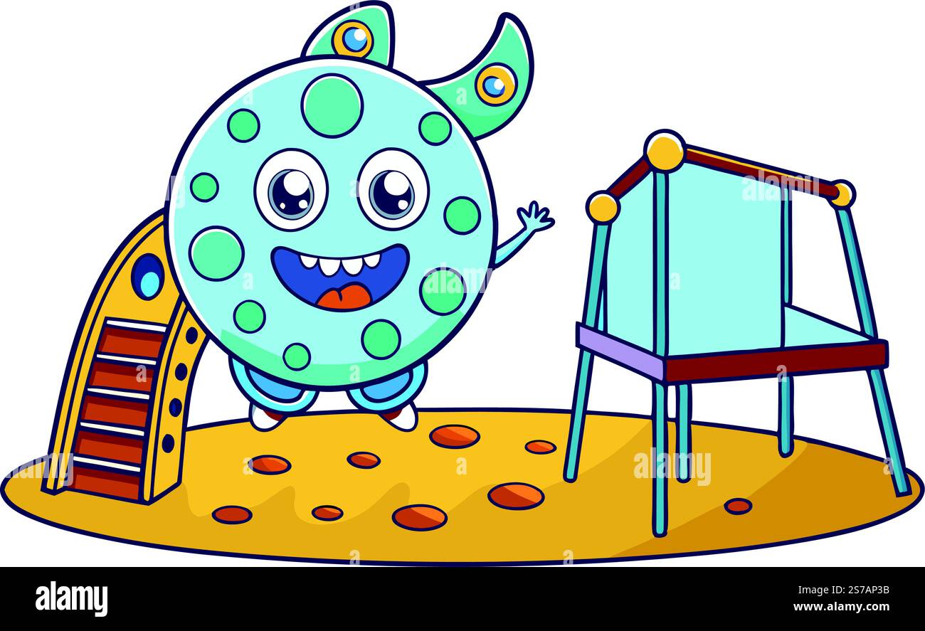 Playful alien creature with floppy ears enjoying a colorful playground ...