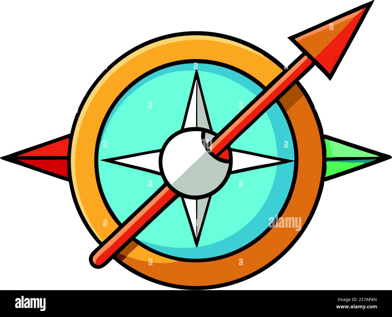 Bright and colorful compass icon featuring directional arrow for ...